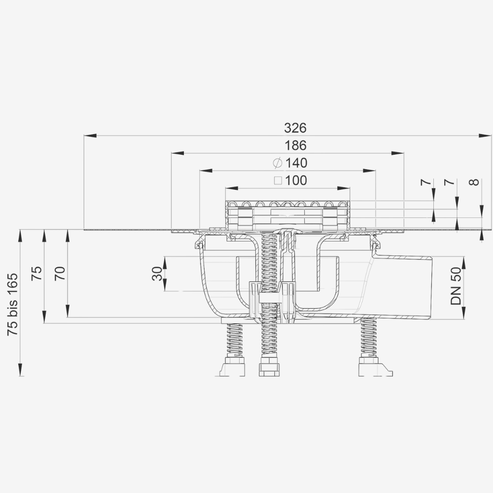 DRAIN PLUS - Bodenablauf waagerecht flach DN50